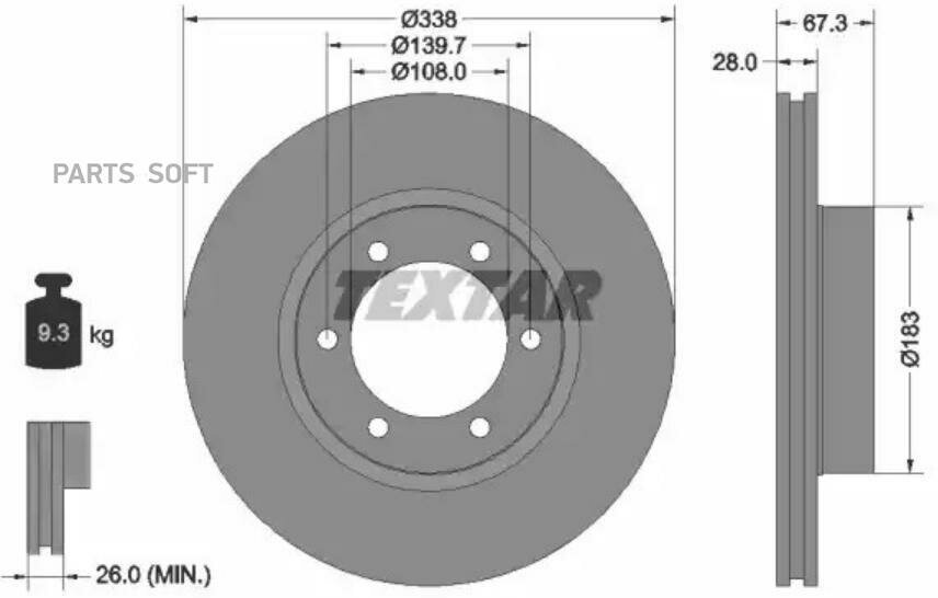 TEXTAR 92137303 Диск тормозной передний с покрытием PRO LEXUS/TOYOTA/TOYOTA (FAW) TEXTAR 92137303