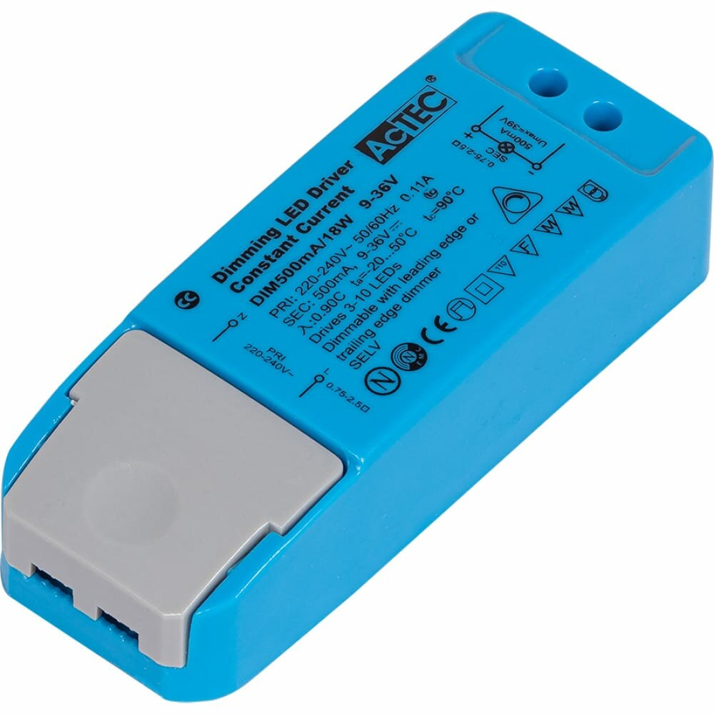 Диммируемый блок питания AcTEC с Triac регулировкой, защита от короткого замыкания, для светодиодных ламп и панелей