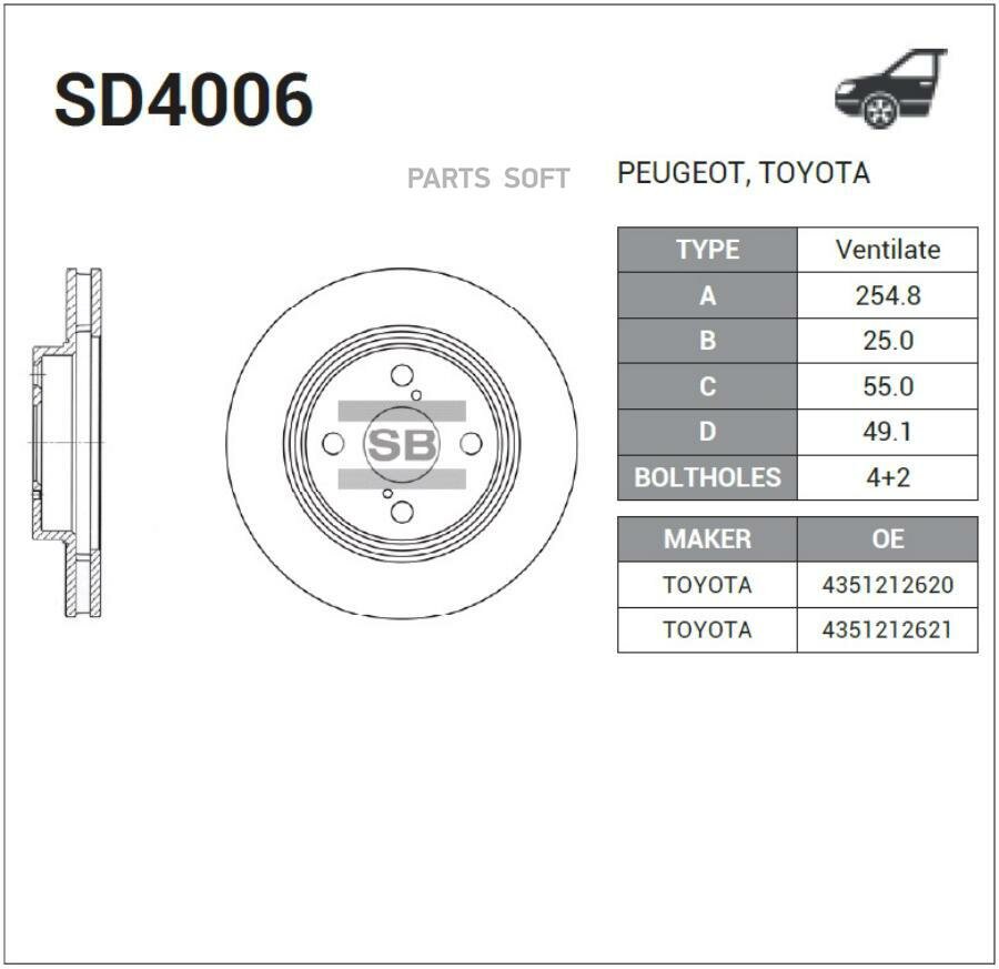 SANGSIN BRAKE SD4006 Торм. диск пер.