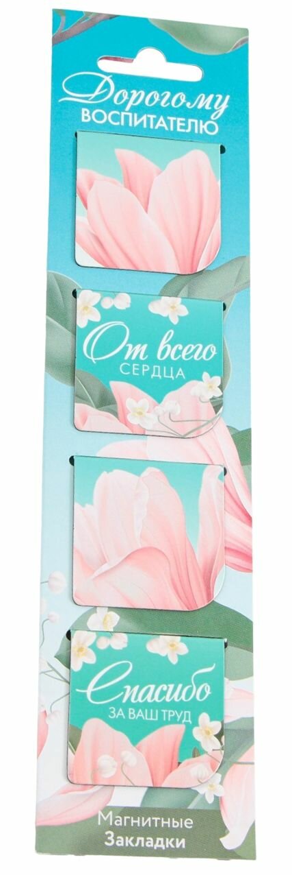 Закладки магнитные "Дорогому воспитателю" для книг, учебников и тетрадей, подарок для книголюбов, книжные аксессуары, 4 шт.