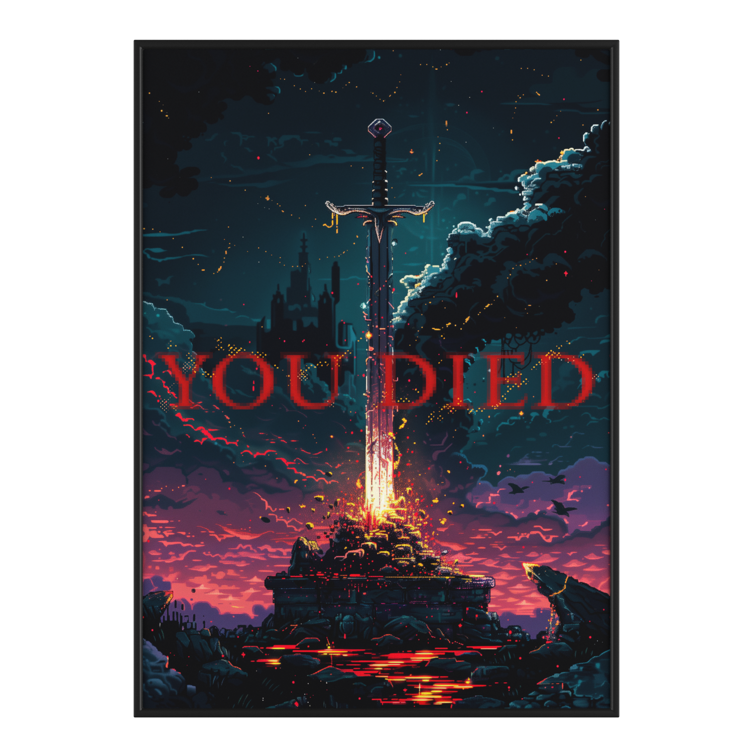 Постер в рамке на стену DigitalRazor Elden Ring Edition You Died 430x600mm, синий, розовый — фото 1