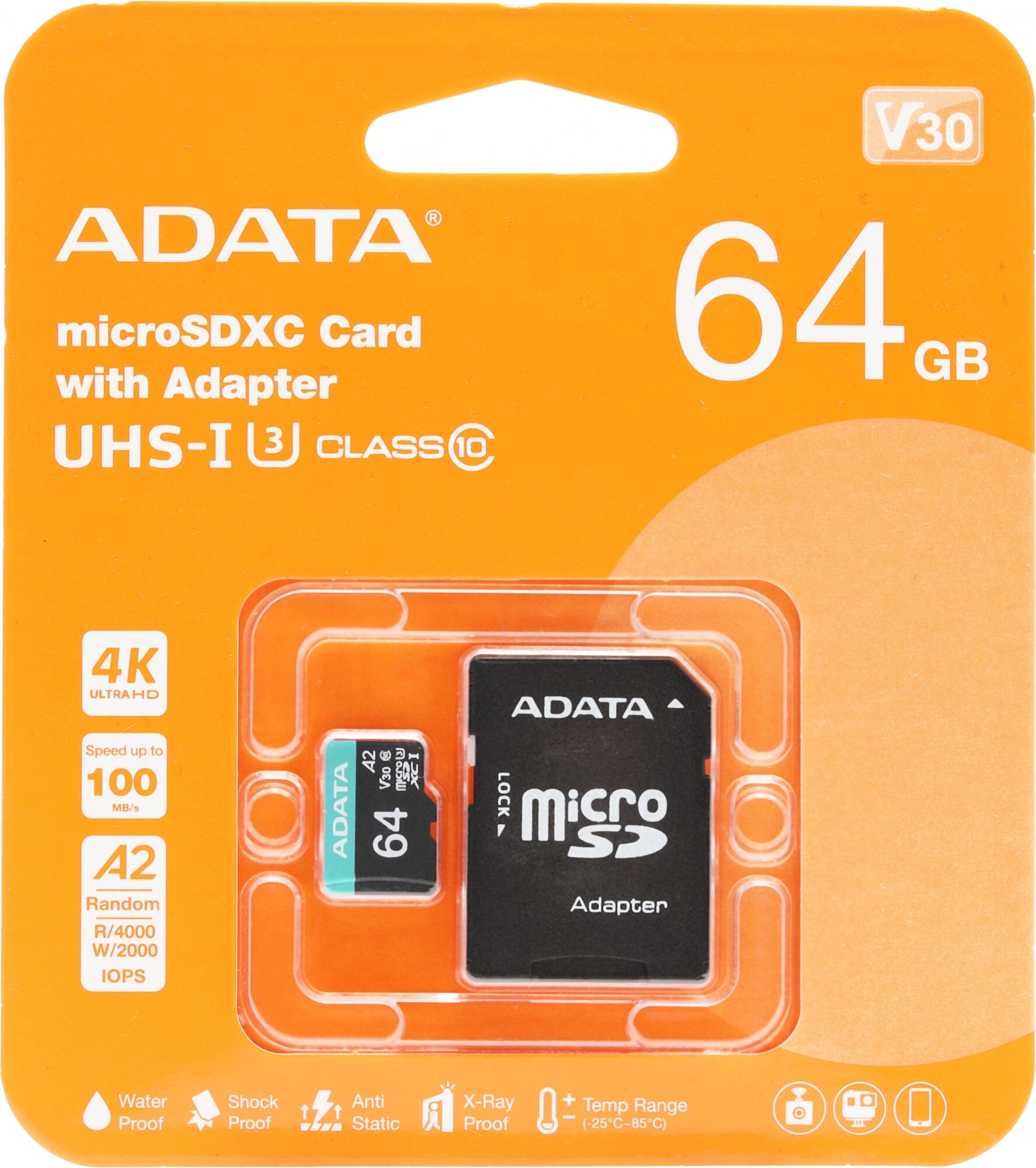 Флеш карта microSDXC 64GB A-Data AUSDX64GUI3V30SA2-RA1 Premier Pro + adapter