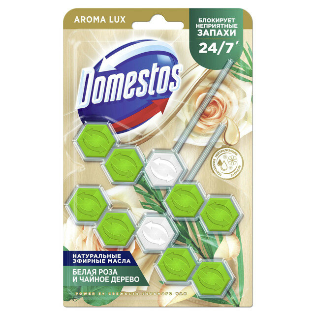 DOMESTOS Свежесть зеленого чая, Белая роза и Чайное дерево подвеска для унитаза 2x50г
