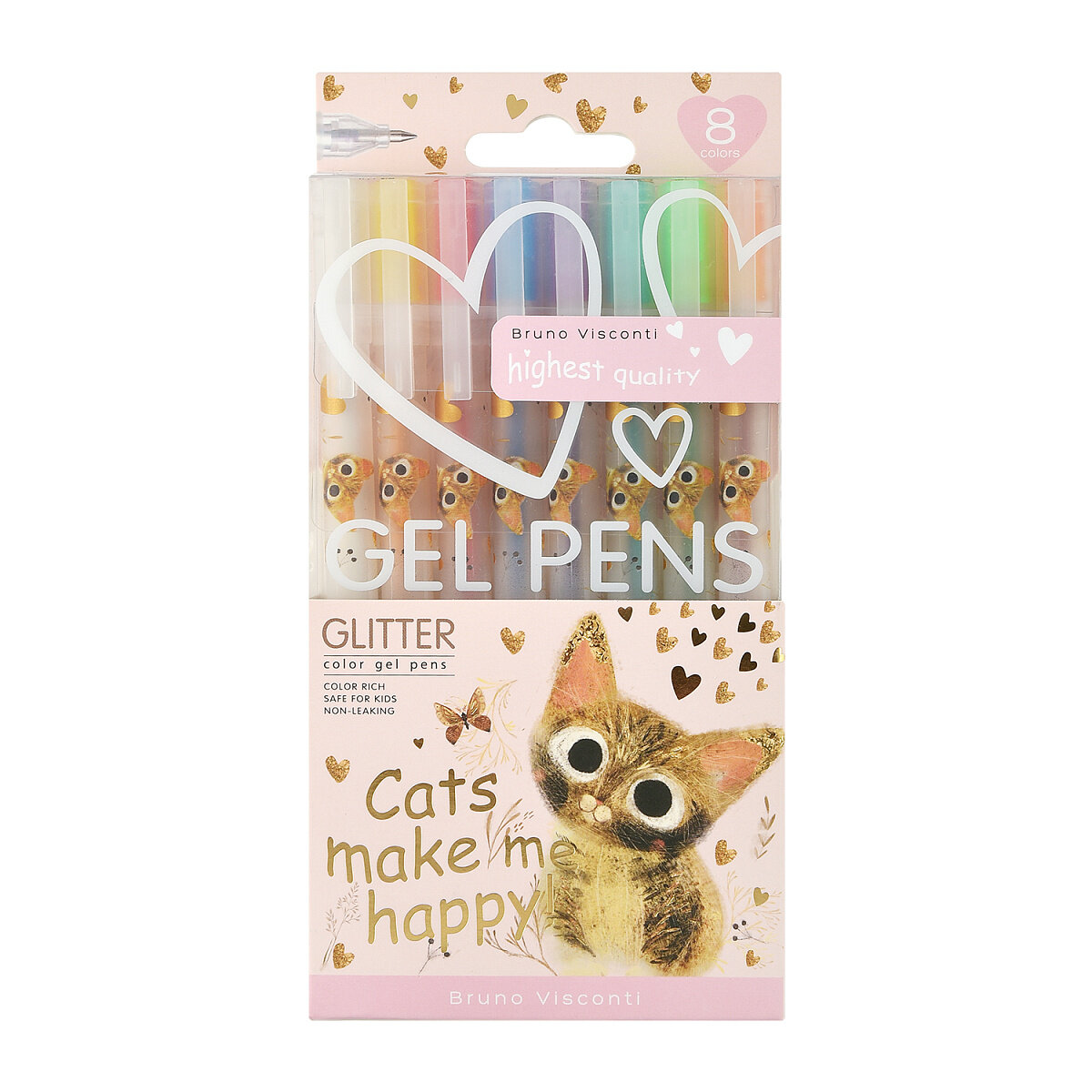 Набор гелевых ручек "GLITTER. Котики делают НАС счастливыми" С блёстками, 1.0 мм, 8 цветов