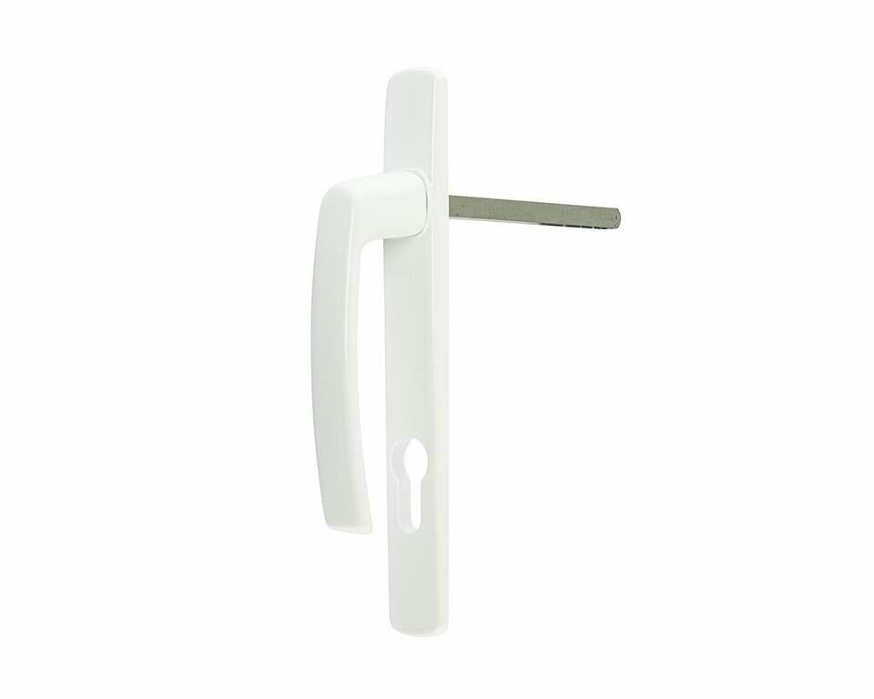 Внешняя часть нажимного гарнитура Harmony Белая, RAL9016 ручка высокая винт ниже ручки на 21 мм Е=92 мм, толщ. проф до 90 мм