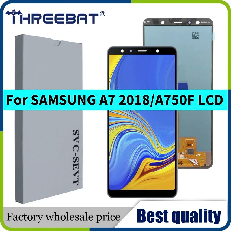 6,0-дюймовый Super AMOLED ЖК-дисплей для Samsung A7 2018 A750 SM-A750F A750F ЖК-дисплей с OLED Black