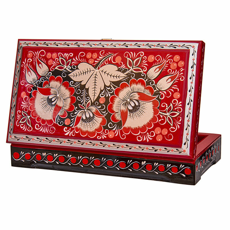 Деревянная шкатулка для украшений Хохломской подарок 18 х 9 см