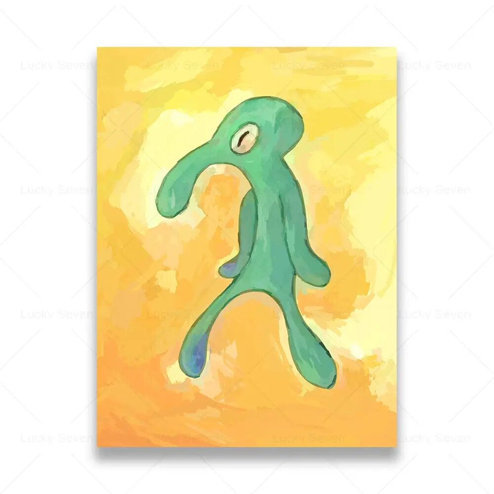 Поп-арт картина Сквидвард на холсте Бирюзовый, 1, 15x20cm No Frame