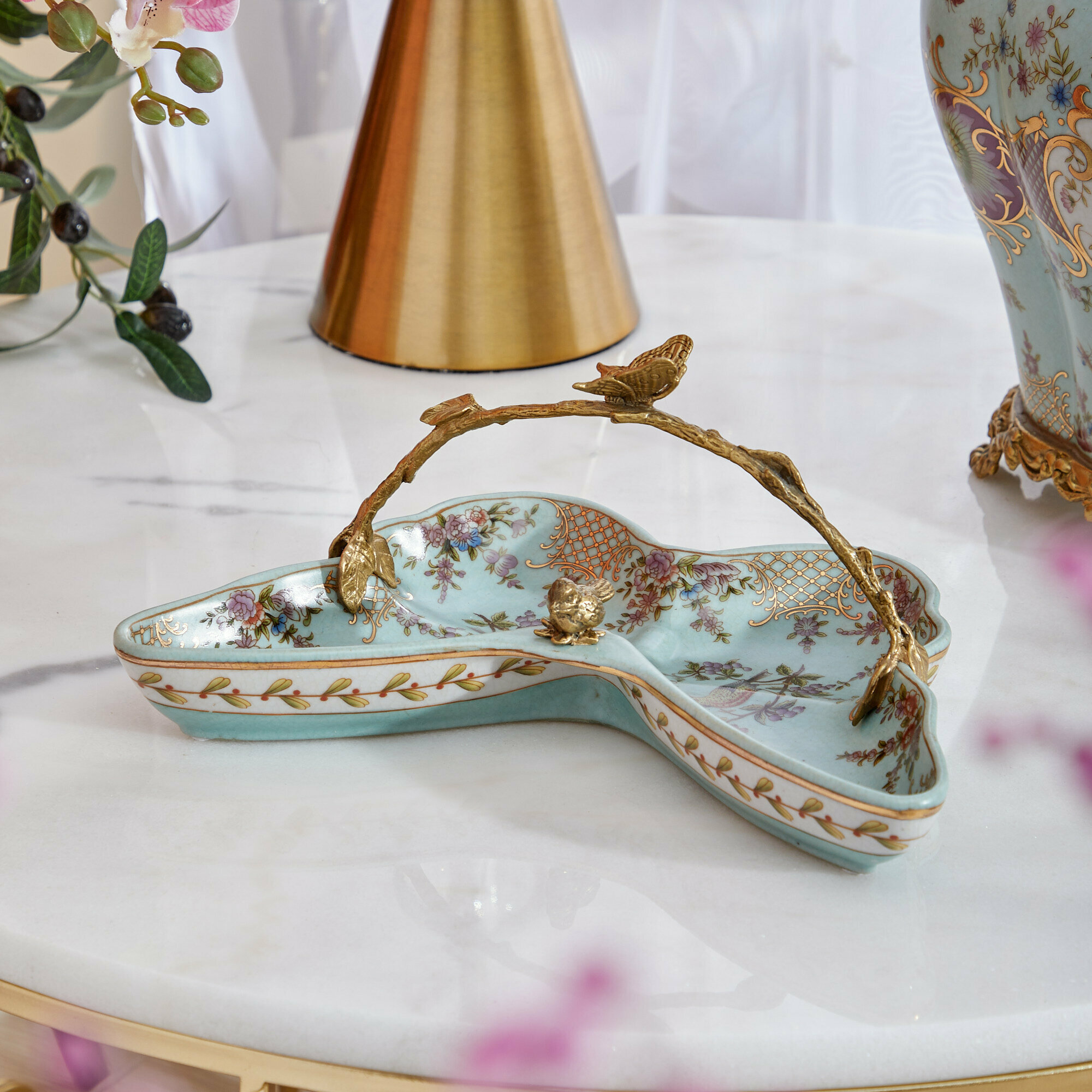 C868HC/1/LG3042K Блюдо декоративное 26х17х10см, Фарфор, бронза, Glasar