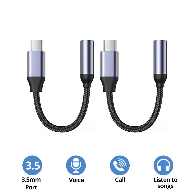 Переходник USB Type-C на 3.5 мм Aux, 2 шт, для наушников