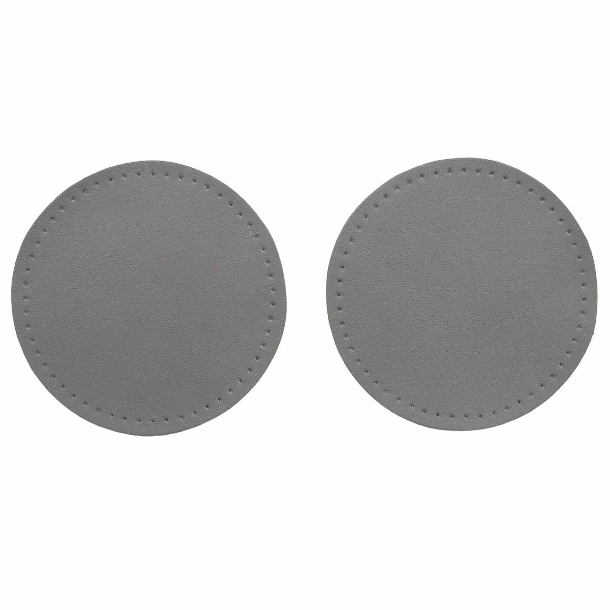 9121 Заплатки пришивные из кожи, круг d-8см с перфорацией, 2шт/упак, 100% кожа (07 серый)