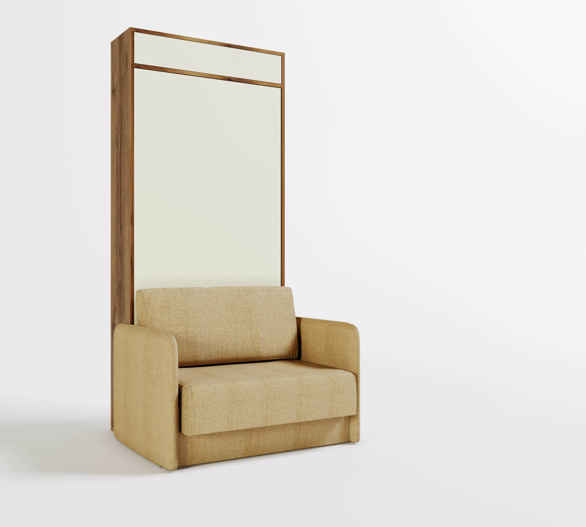 Шкаф кровать-трансформер с диваном Летто Пуф 900 с антресолью, узкими подлокотниками и нижней планкой Лайт Янтарь