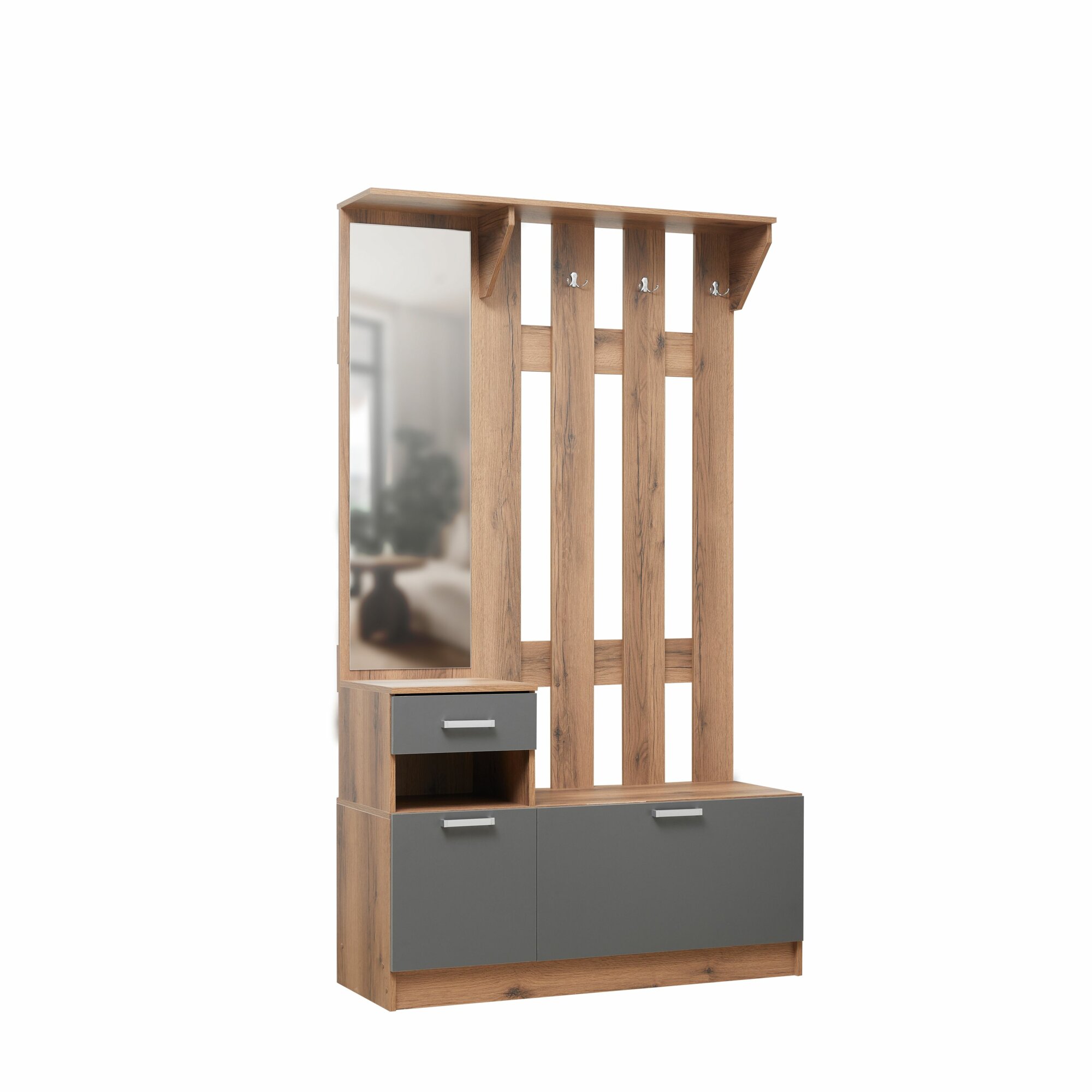 Вешалка с зеркалом прихожая Машенька (3 модуль) 120X210X44см Дуб делано темный/Графит