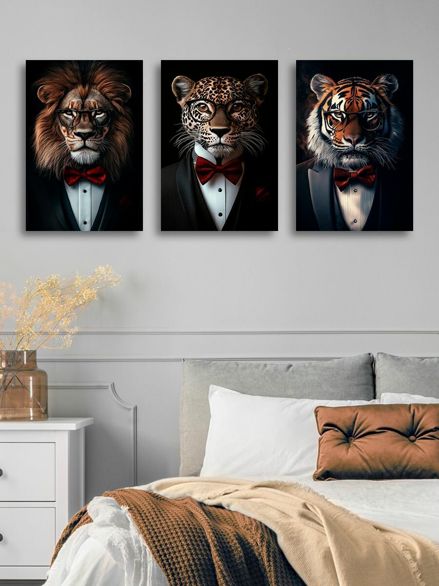 Комплект картин на холсте LOFTime 3 шт 40Х60 Лев, леопард, тигр в костюмах КC-1275-4060