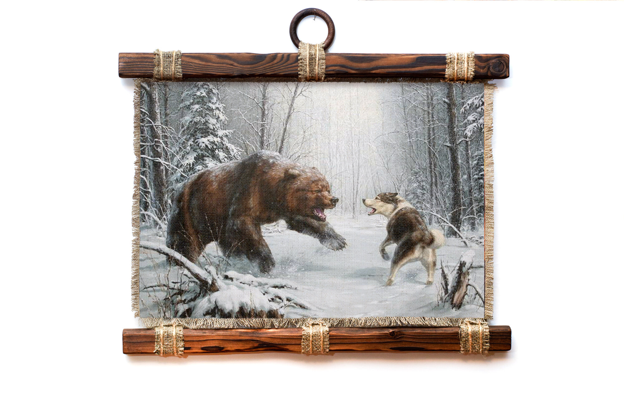 Панно Универсальный свиток / Бой с медведем, А3 / Декор для стен / Картина на холсте / Подарок мужчине