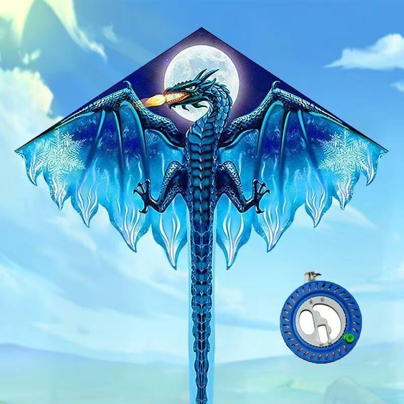 Воздушный змей Синий птерозавр с большой катушкой 300м / Управляемый летучий змей для игры на улице
