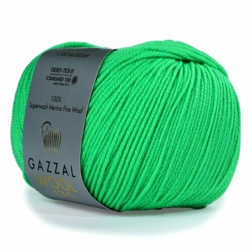 Пряжа Gazzal Wool 175 цвет 357 яркий салат (50г/175м, упаковка 5 мотков)