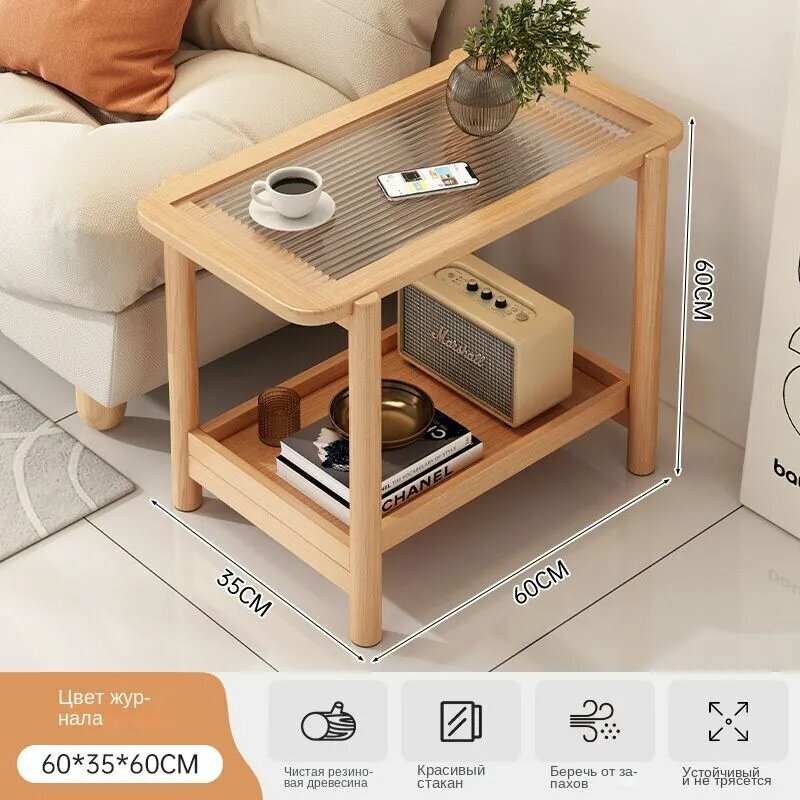 Приставной столик арт-деко 35x60x60см, универсальный, угловой, массив дуба
