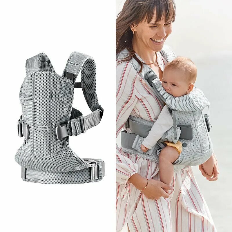 Слинг-эргорюкзак BabyBjorn One Air 3D Mesh для переноски ребенка с рождения и до 3 лет, 3 положения, светло-серый