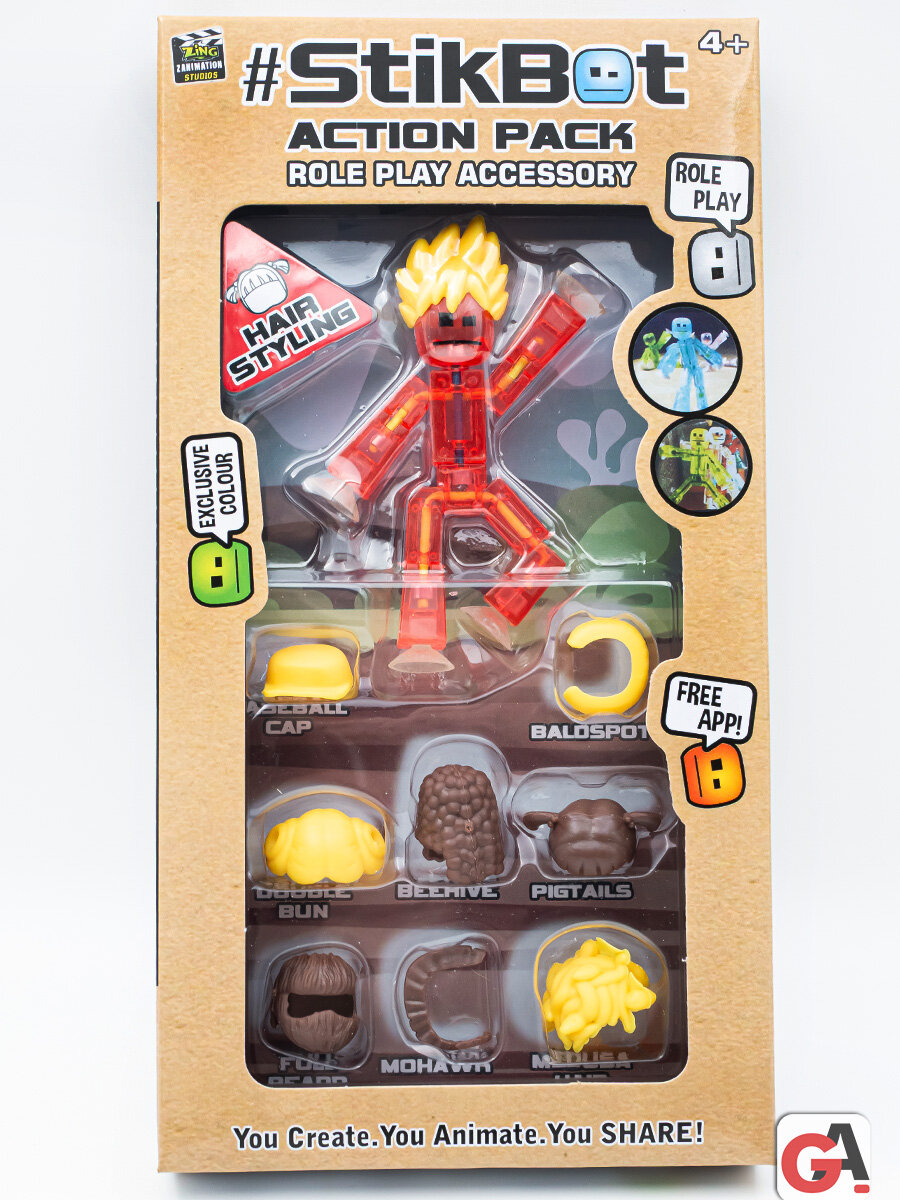 Набор Стикбот (Stikbot) с париками красного цвета для анимации