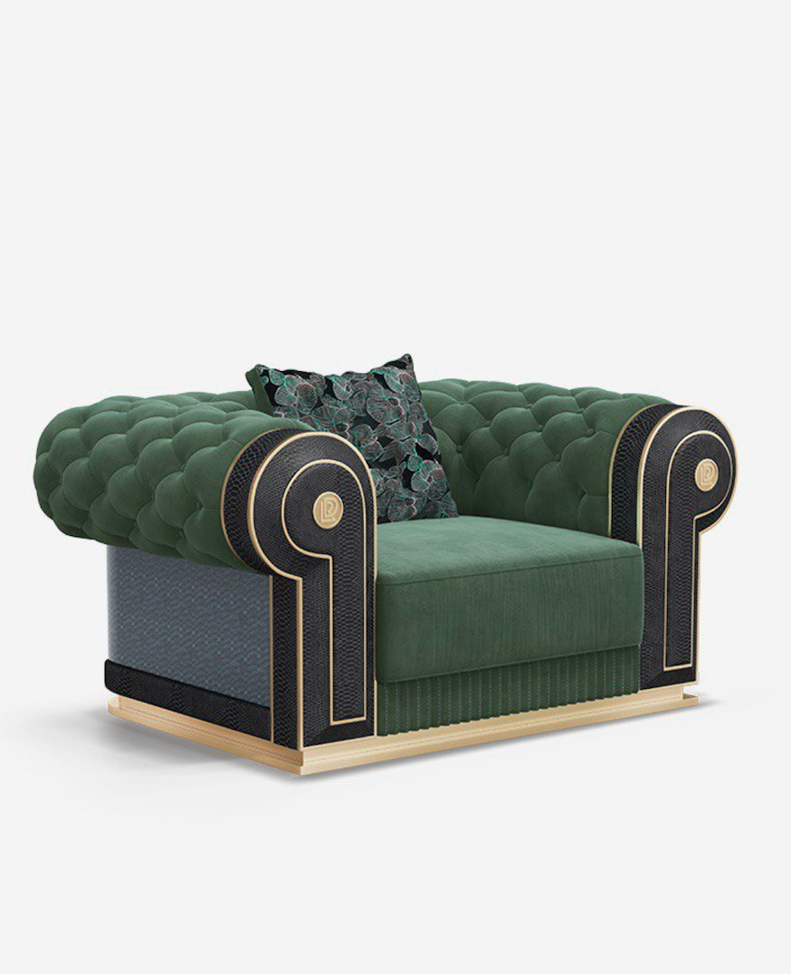 Кресло кожаное VERDANT зеленое из итальянской матовой кожи, 1430×1080×720 мм