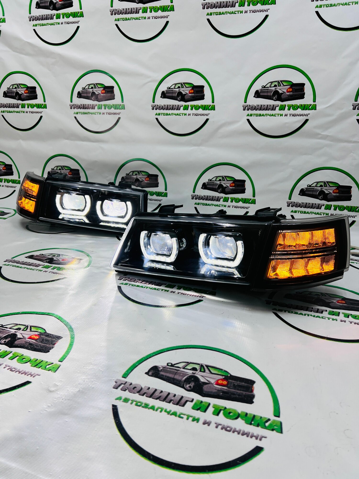 Фары передние ВАЗ 2110, 2111, 2112 Full Led bi-led черная маска в стиле BMW