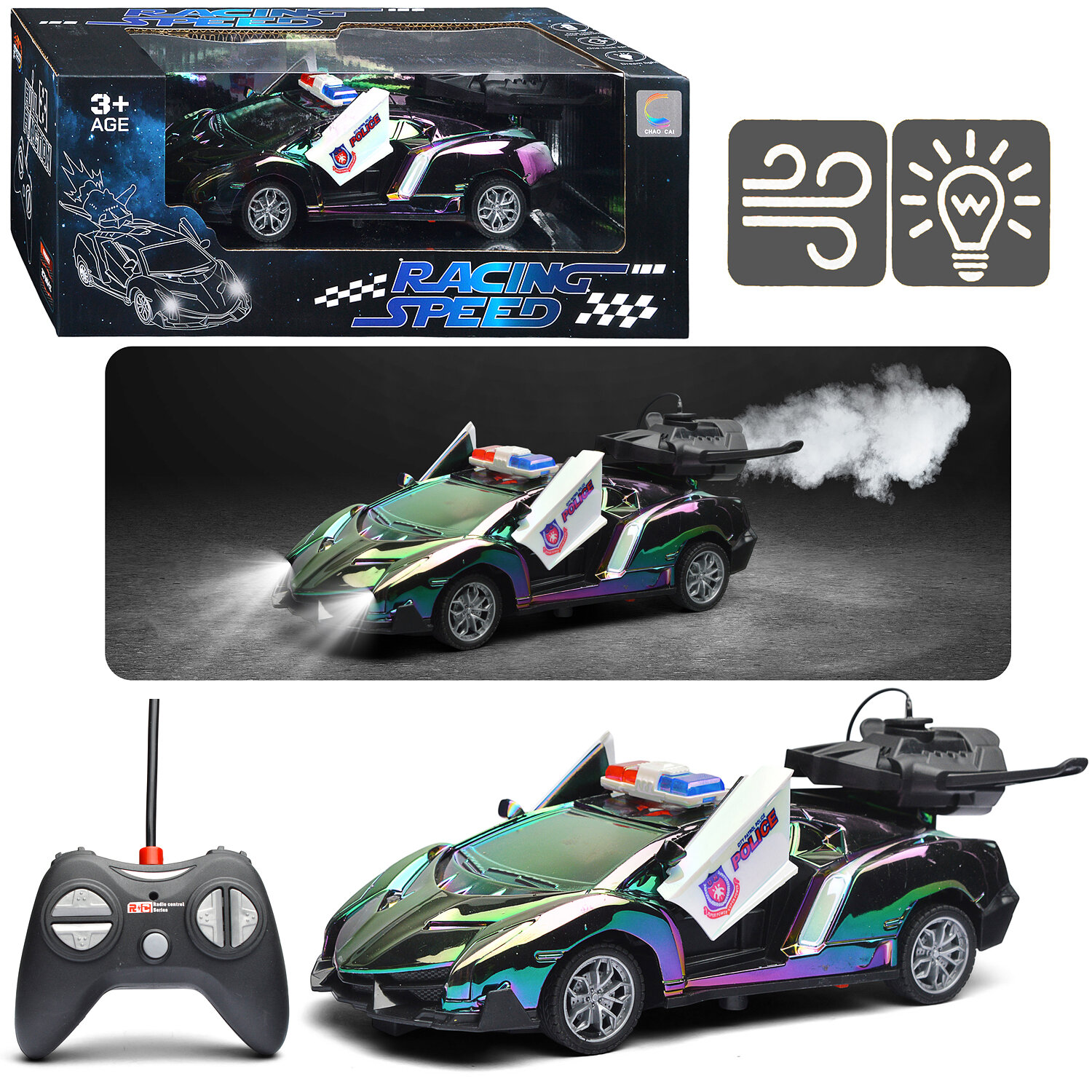 Машина на радиоуправлении 6818D "Спортивная полиция" , 21х9х6 см, свет, пар.