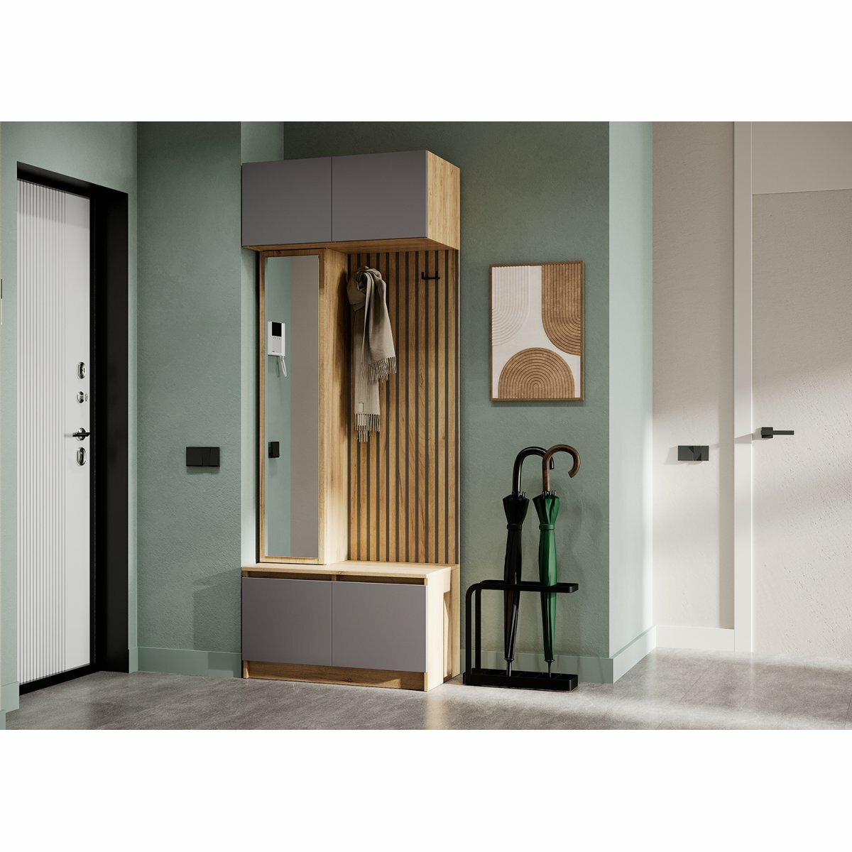 Прихожая "Бостон Лайт" с антресолью, 80х41,5х210 см, Дуб Крафт золотой/Серый Шифер