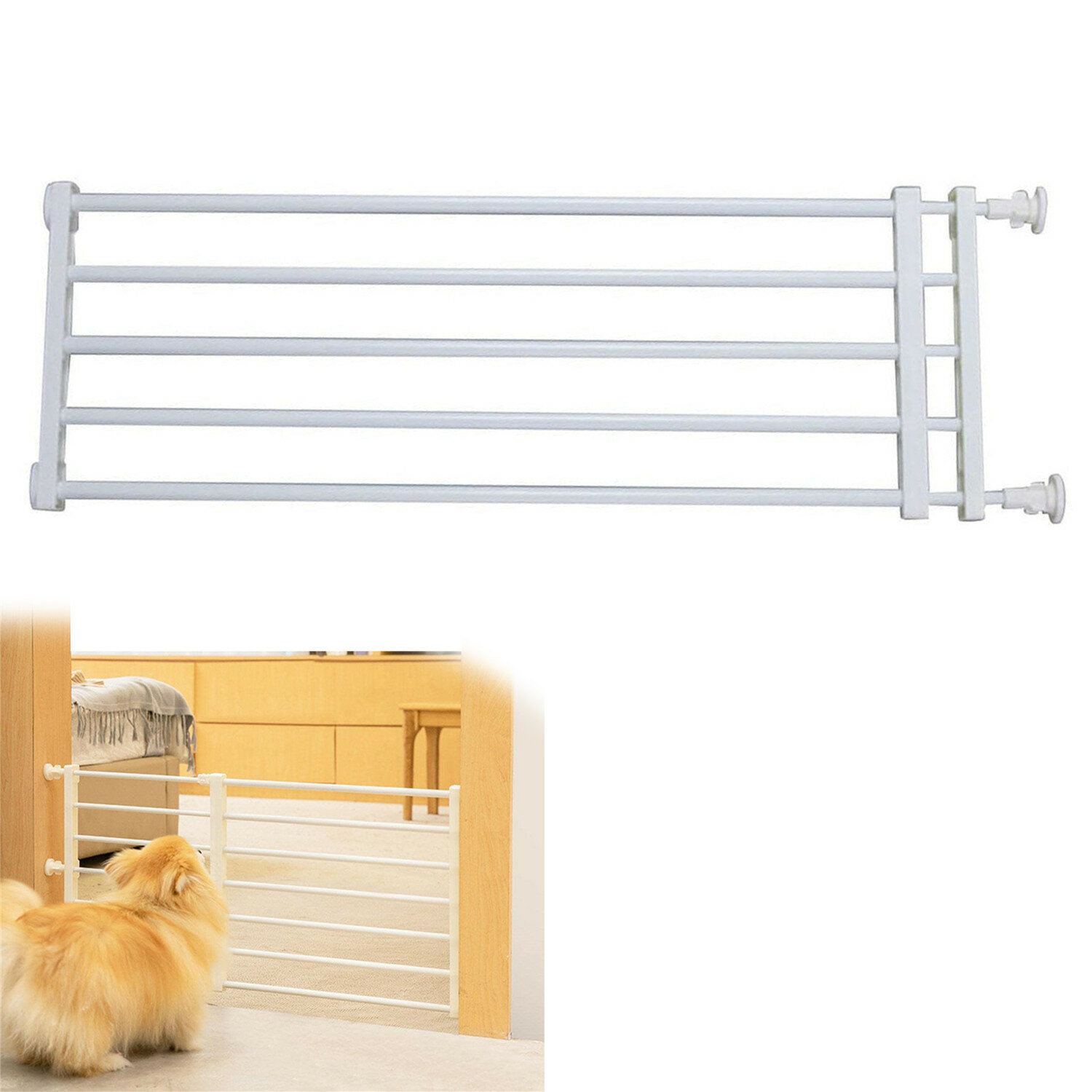 Дверь для питомца, разделитель для собак, рельс для изоляции питомцев, изоляционная сетка для домашних котов и собак среднего и маленького размера, 36см * 59см-100см (регулируемый), белый цвет, 1 шт, ABS пластик + чугун + порошковое покрытие, для