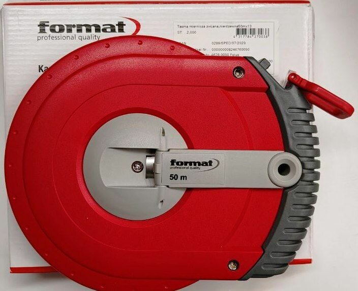 Капсульная рулетка FORMAT из нержавеющей хромоникелевой стали, профессиональная, 50м х 13 мм, FORMAT 4676 0050 Fplus