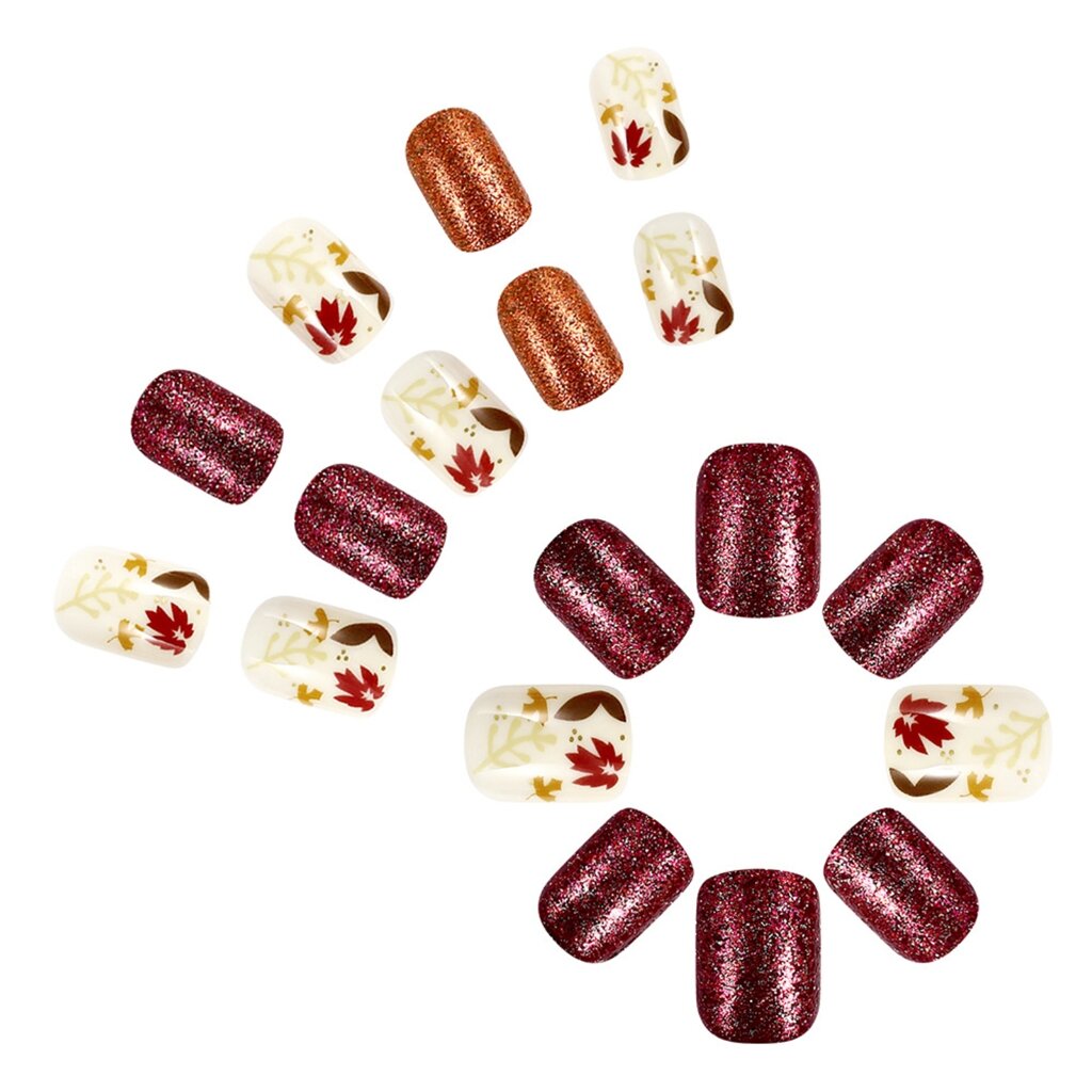 1 коробка накладных ногтей maple leaf, накладные ногти теплого цвета осенью и зимой в Европе и Соединенных Штатах без инструментов