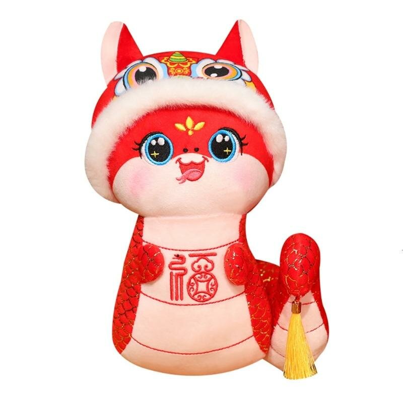 Плюшевая змея, талисман года, Красное лицо 10 см