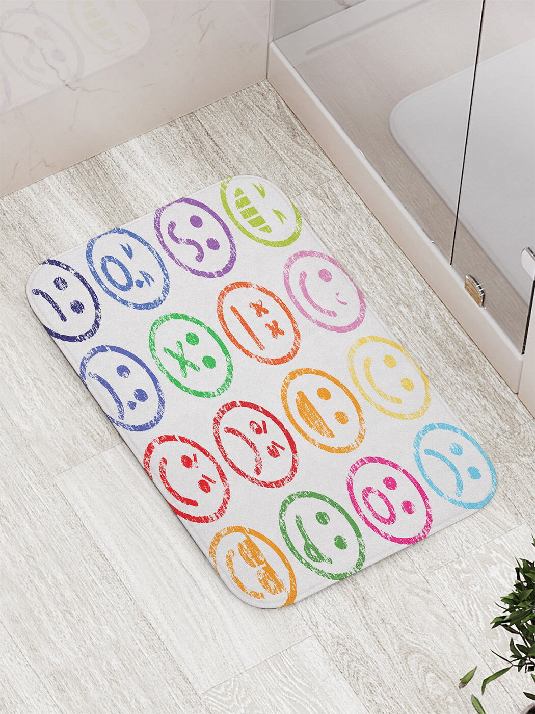 Коврик для ванной комнаты, туалета "Смайлы с эмоциями" противоскользящий, 52х77 см, JoyArty