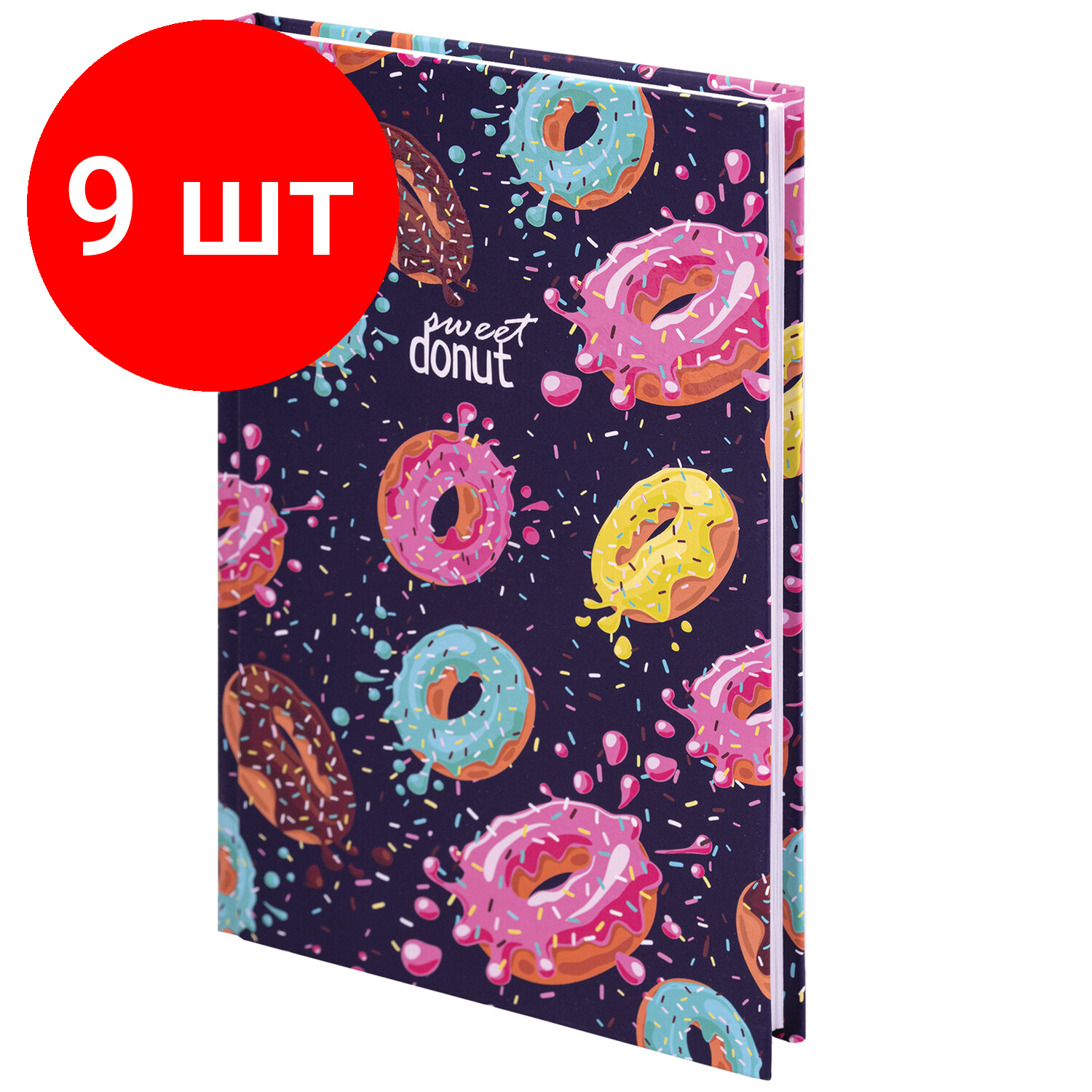 Комплект 9 шт, Блокнот А5 (134х206 мм), 80 л, твёрдый, клетка, выборочный лак, BRAUBERG KIDS, "Donuts", 114425