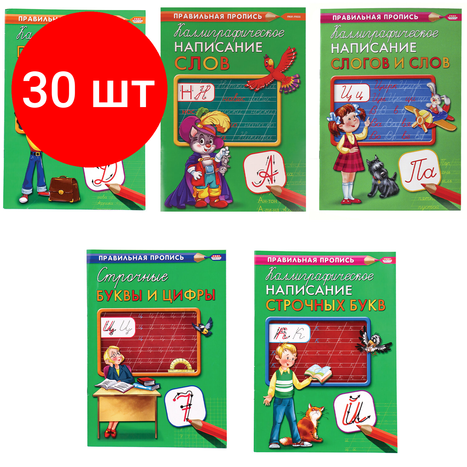 Комплект 30 шт, Пропись "Калиграфическая письмо", ассорти, А4, 16 листов, ПП