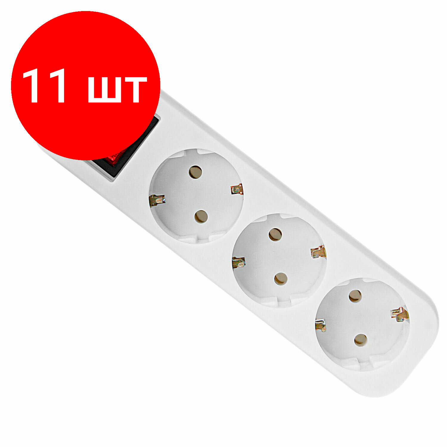 Комплект 11 шт, Удлинитель сетевой DEFENDER S318, 3 розетки c заземлением, выключатель, 10А, длина 1.8 м, бел, 99233