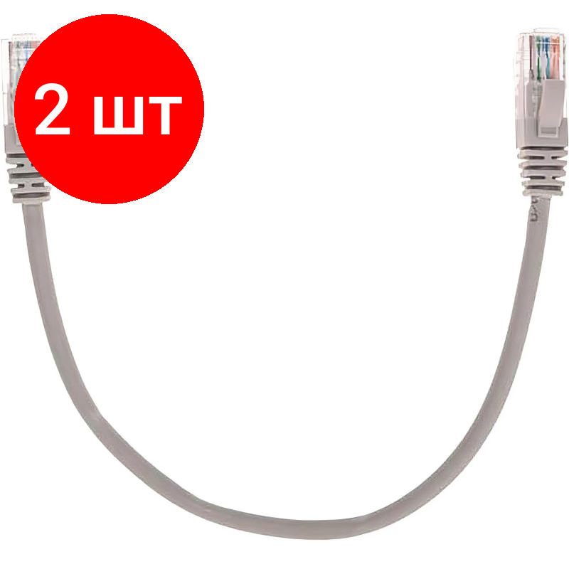 Комплект 2 штук, Патч-корд REXANT U/UTP, CAT 5e, 26AWG, LSZH, серый, 0.3м (02-0100-03)