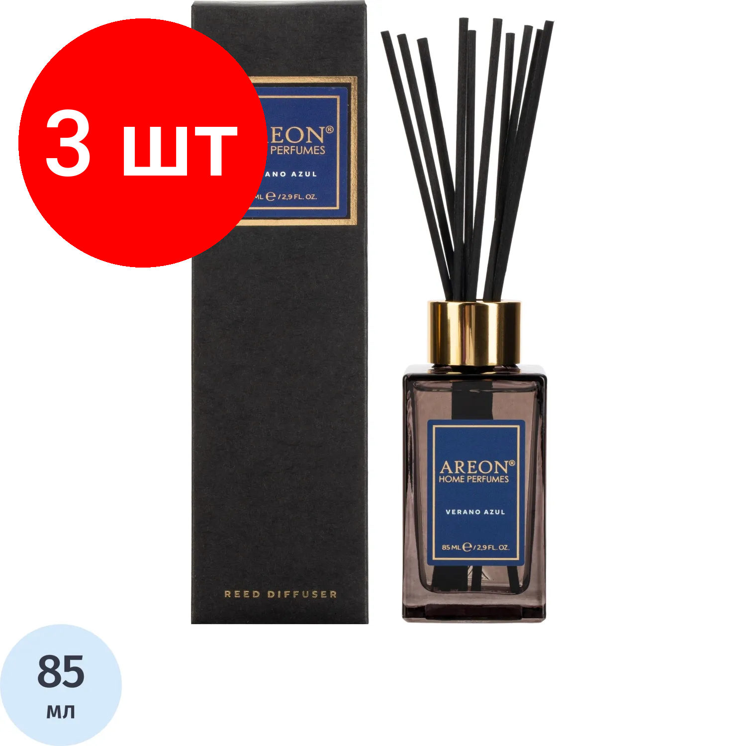Комплект 3 штук, Аромадиффузор AREON STICKS PREMIUM 85 ml. Верано Азул