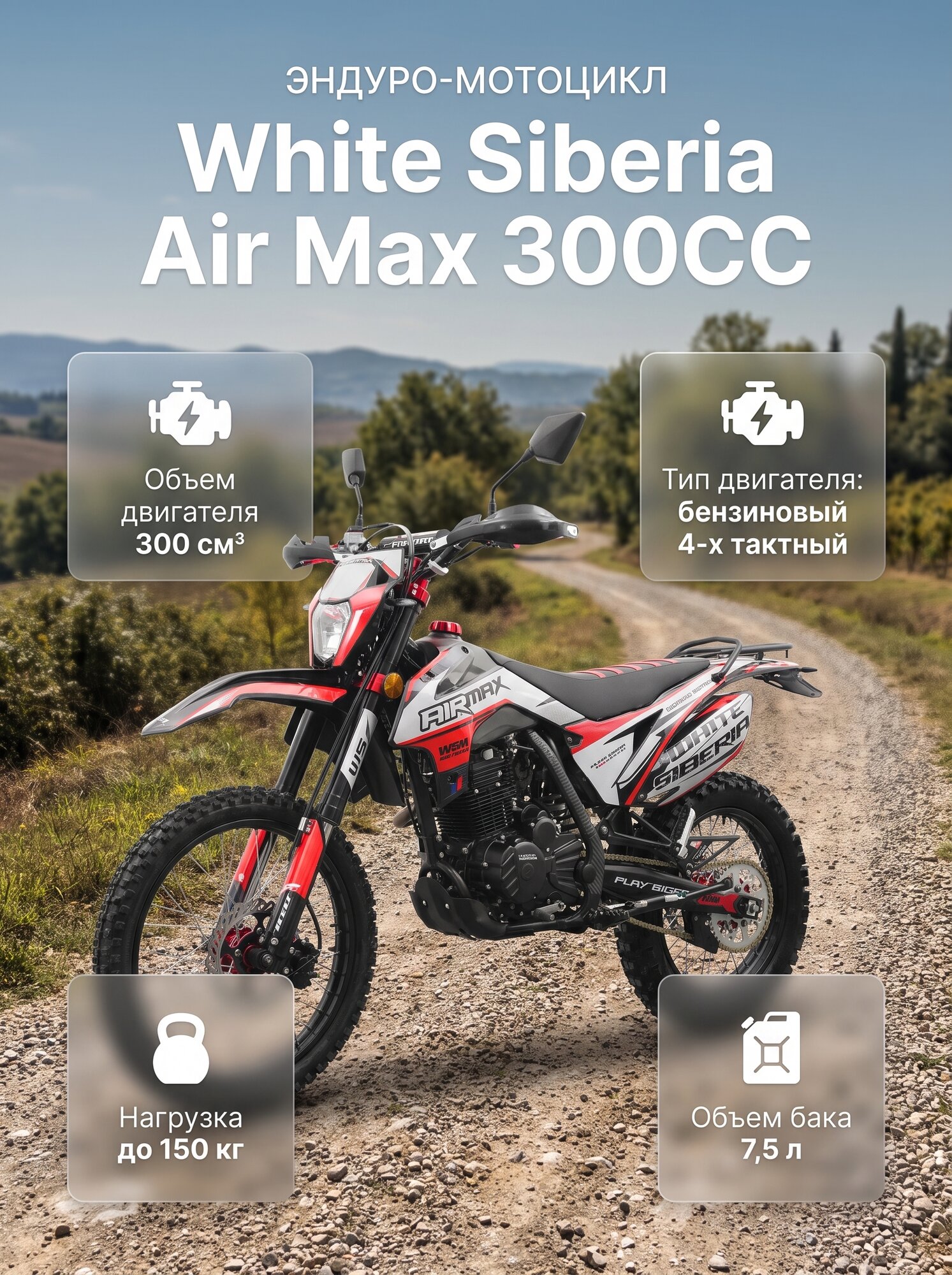 Мотоцикл эндуро White Siberia Air Max 300CC ZS175FMN R21/18 колеса