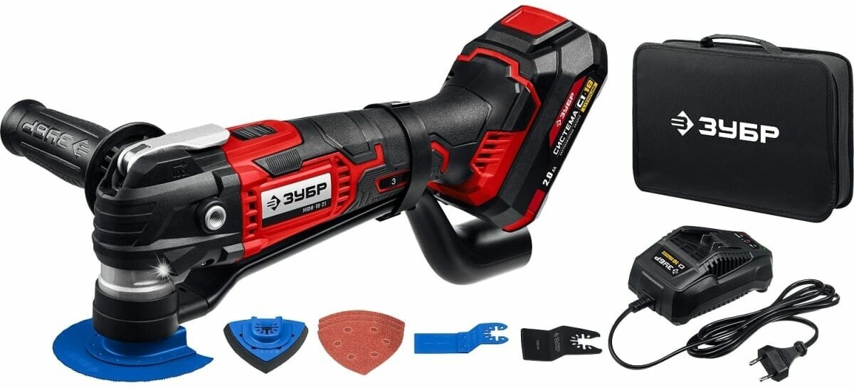 ЗУБР C1-18, 18 В, OQIS, АКБ (2 А·ч), реноватор, сумка, набор насадок (МФИ-18-21)
