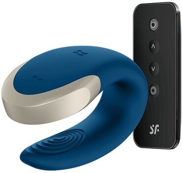 58848 Satisfyer Double Love, голубой. Вибратор для пар с ДУ и управлением через приложение