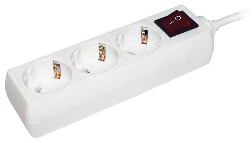 Удлинитель IEK бытовой, 3 розетки, длина шнура 5 м, с заземлением и выключателем, 16 А