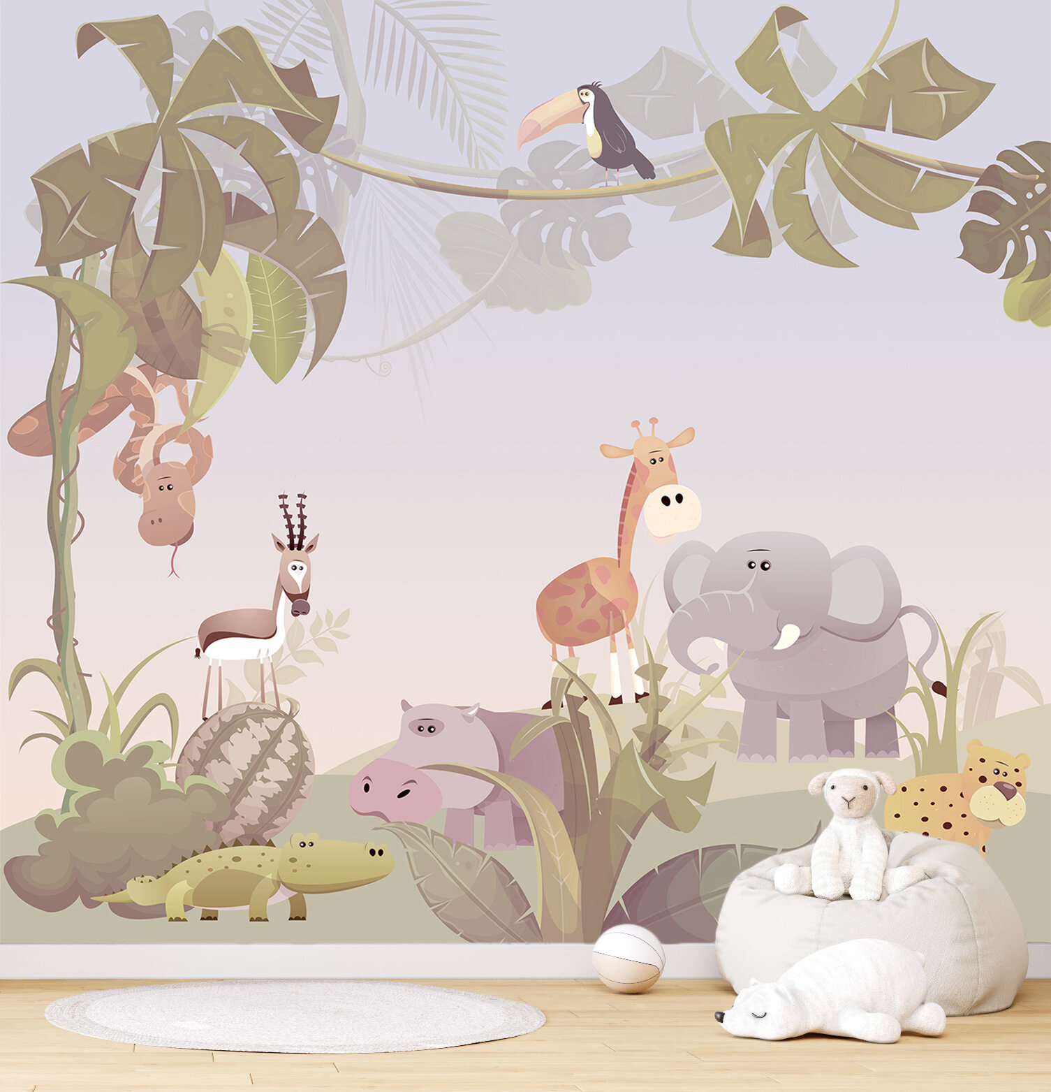 Фотообои Флизелиновые с виниловым покрытием Детские Животные в джунглях 300х270 см