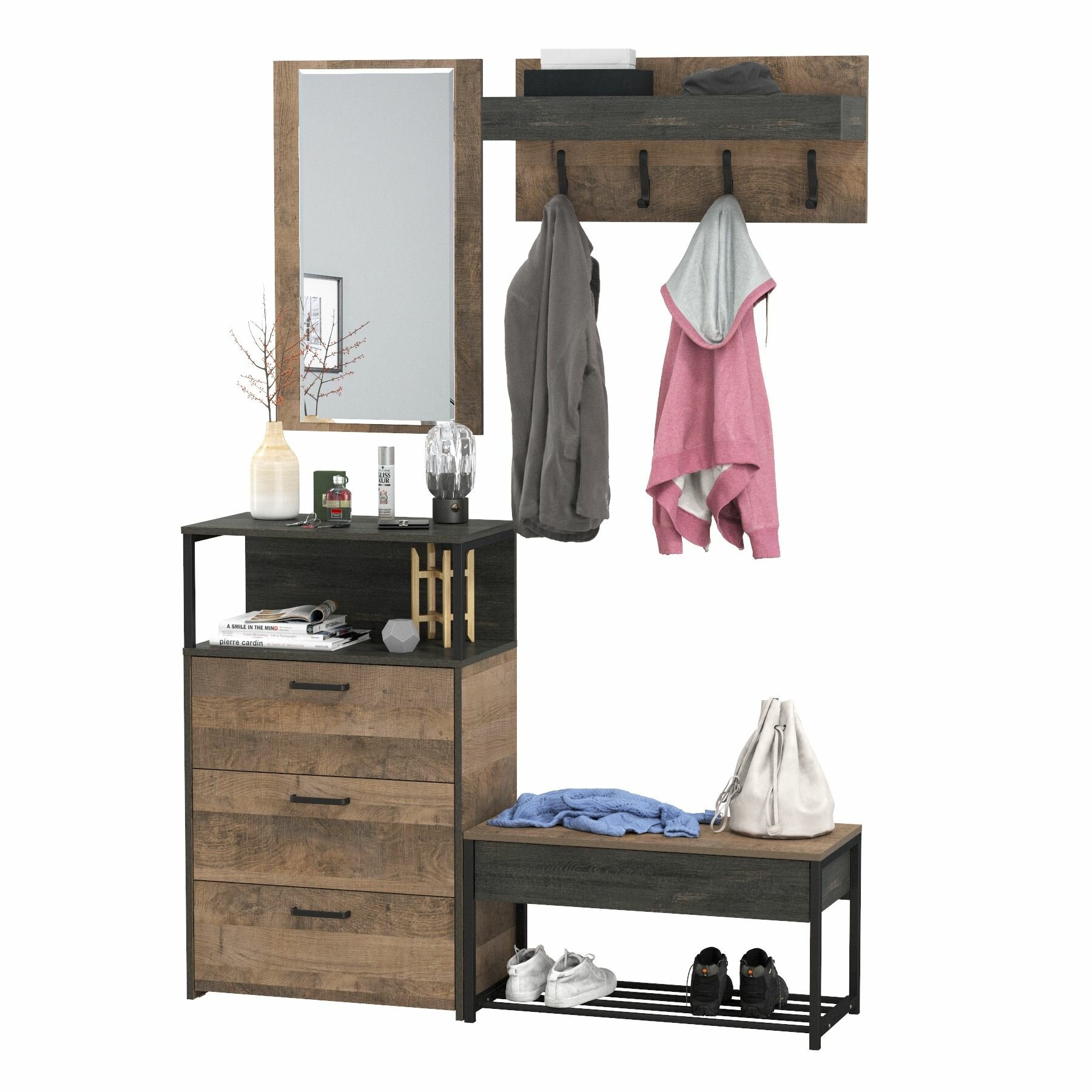 Прихожая комплект мебели для гардеробной, напольная 146см дуб гранж песочный/интра