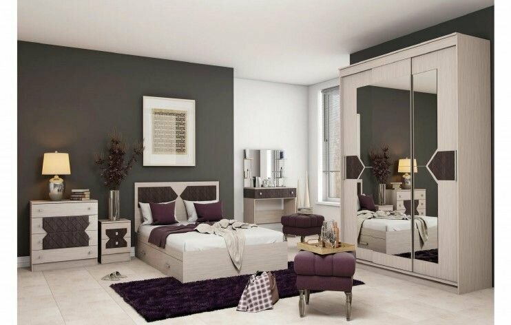 Комплект мебели для спальни Николь Композиция №1 Ясень Шимо/Лиственница темная