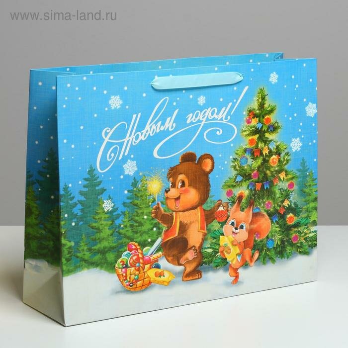 Пакет подарочный новогодний ламинированный С Новым годом, L 40×31×11.5 см