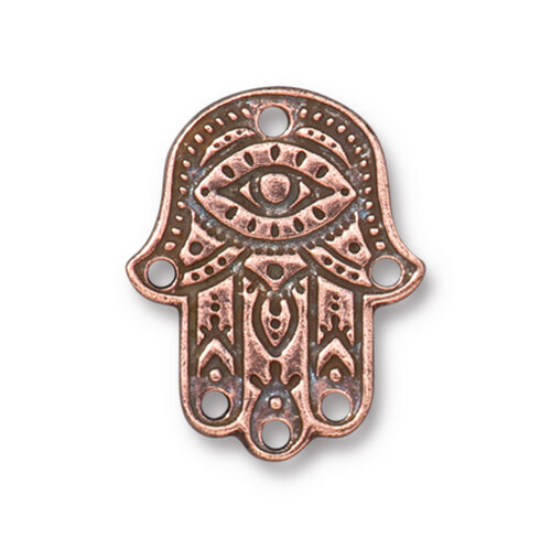 Коннектор 22х17.6мм, TierraCast, на пять отверстий, Хамса (Рука Бога), базовый материал - оловянный сплав, медная с чернением, 1 шт.