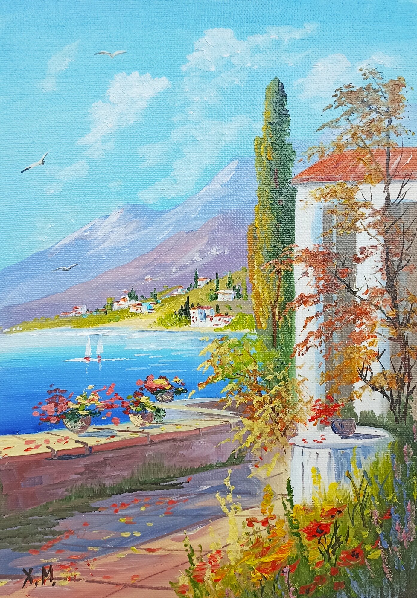 Картина масло/холст. 100% ручная работа, 100% живопись от Художественной мастерской Грëзы. Картина из серии "Средиземноморье". Картина написана в импрессионистском стиле. Размер 20х30 см.