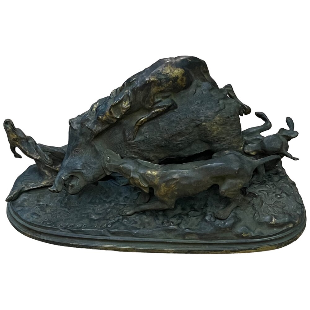 Бронзовая скульпутрная группа "Кабан, затравленный собаками" 1989 г. Автор П.- Ж. Мен. Касли, СССР