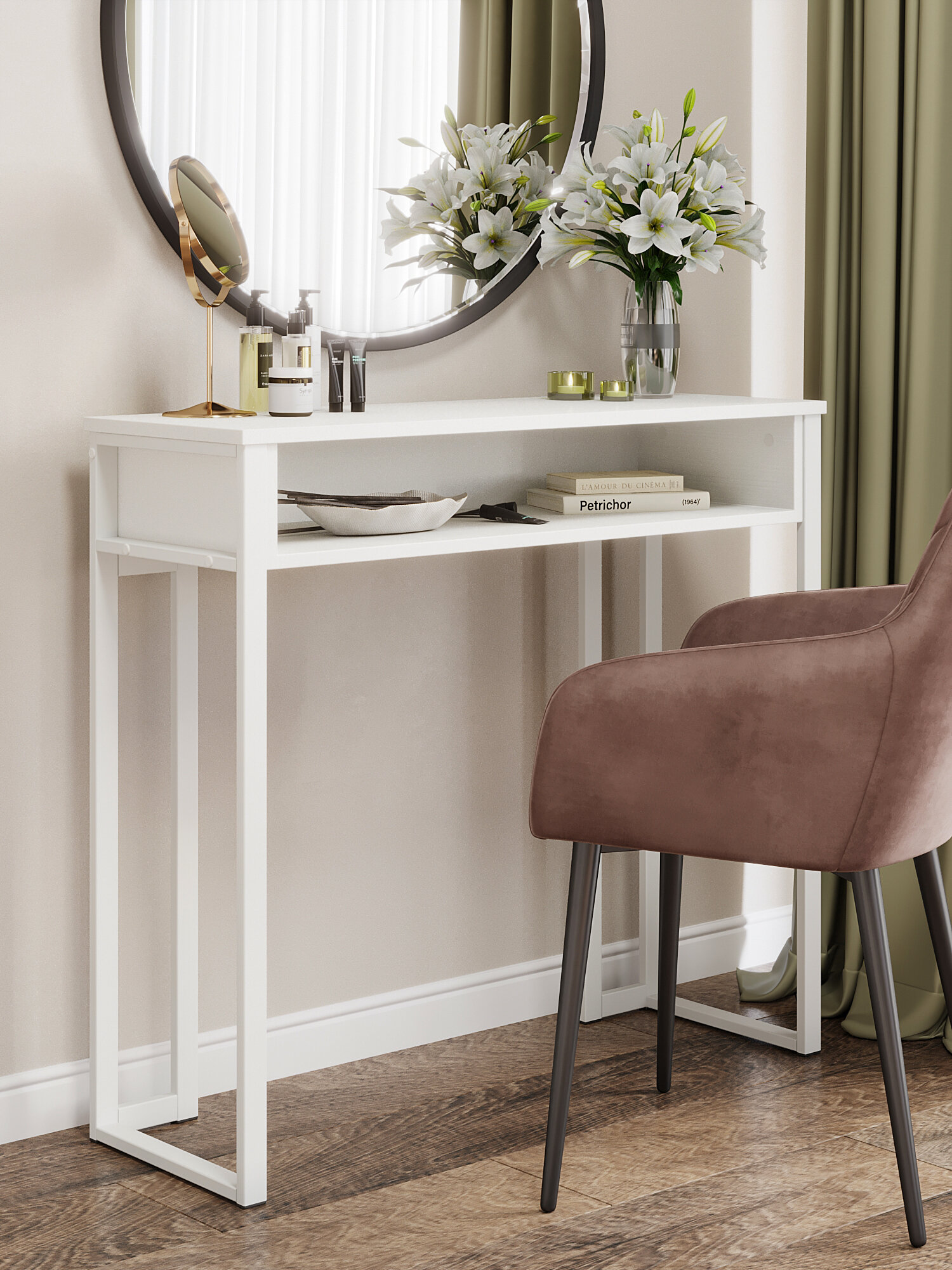 Туалетный столик без ящика, косметический, консоль KM LOFT белый/белый